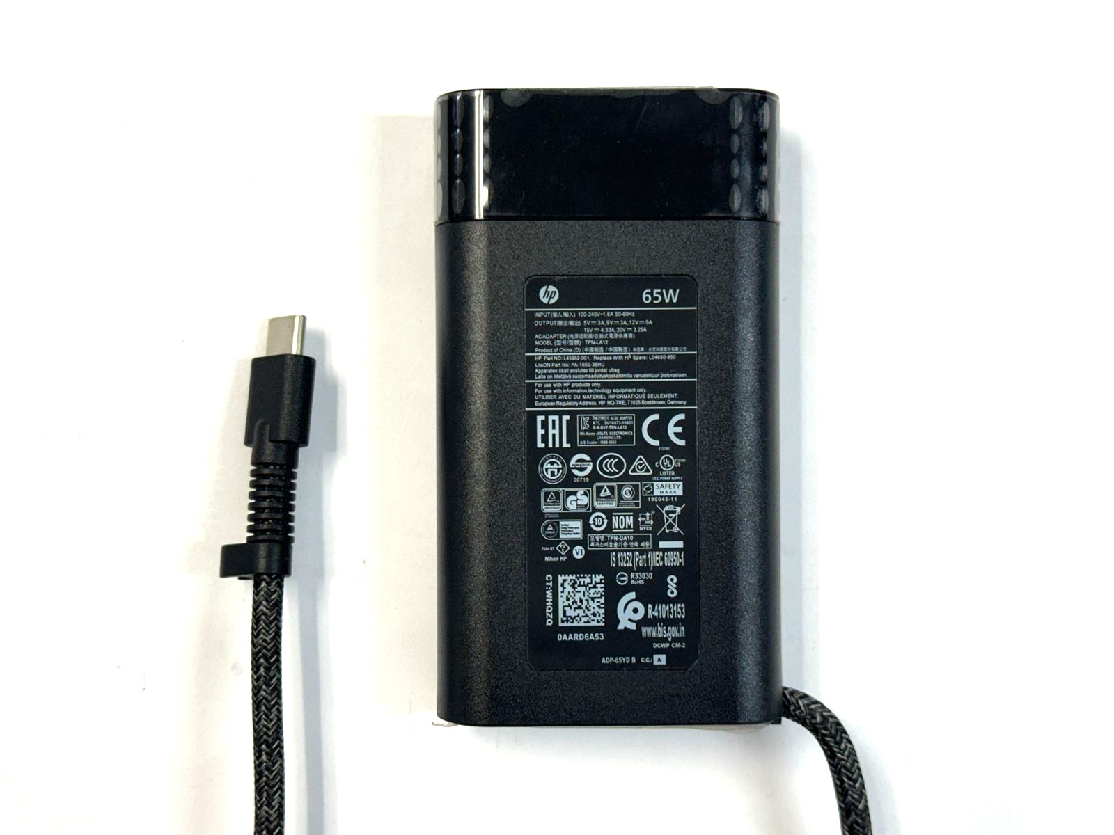 CARGADOR HP 20V 3.25A 65W USB-C SLIM OVALADO – Soluciones Portátiles